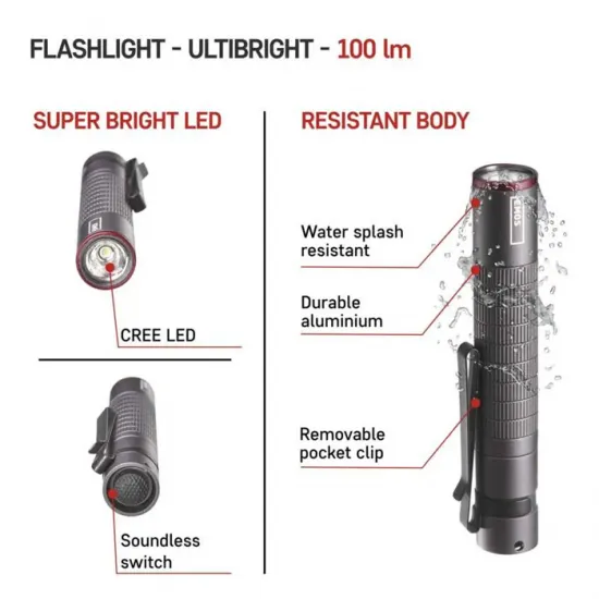 CREE LED Metal Flashlight Ultibright 50, 100lm, 65m, IP65, 1xAAA EMOS ...